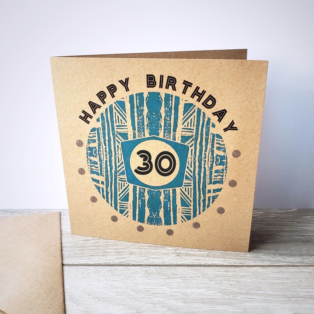 30th Birthday Card With Blue Pattern, Simple Unique Aged 30 Years Happy ...