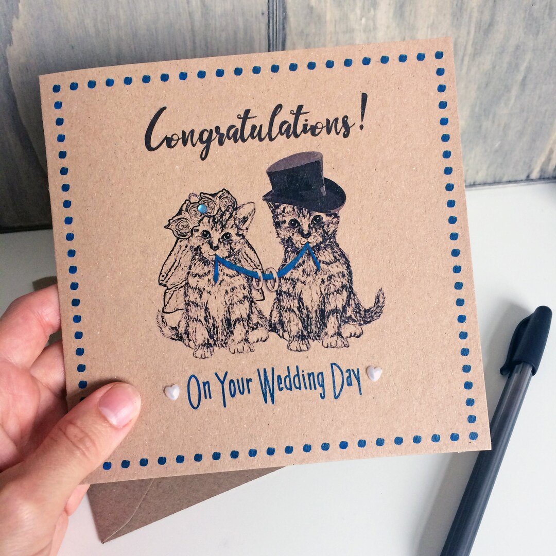 Cat Wedding Card Congratulations With Kitten Bride & Groom - Etsy