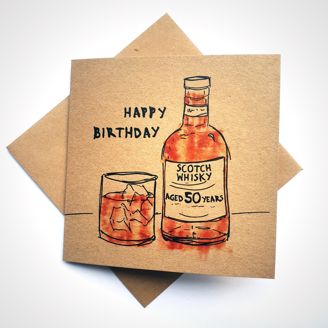 50th Birthday Card: Scotch Whisky Design, Kraft Recycled Card - Etsy