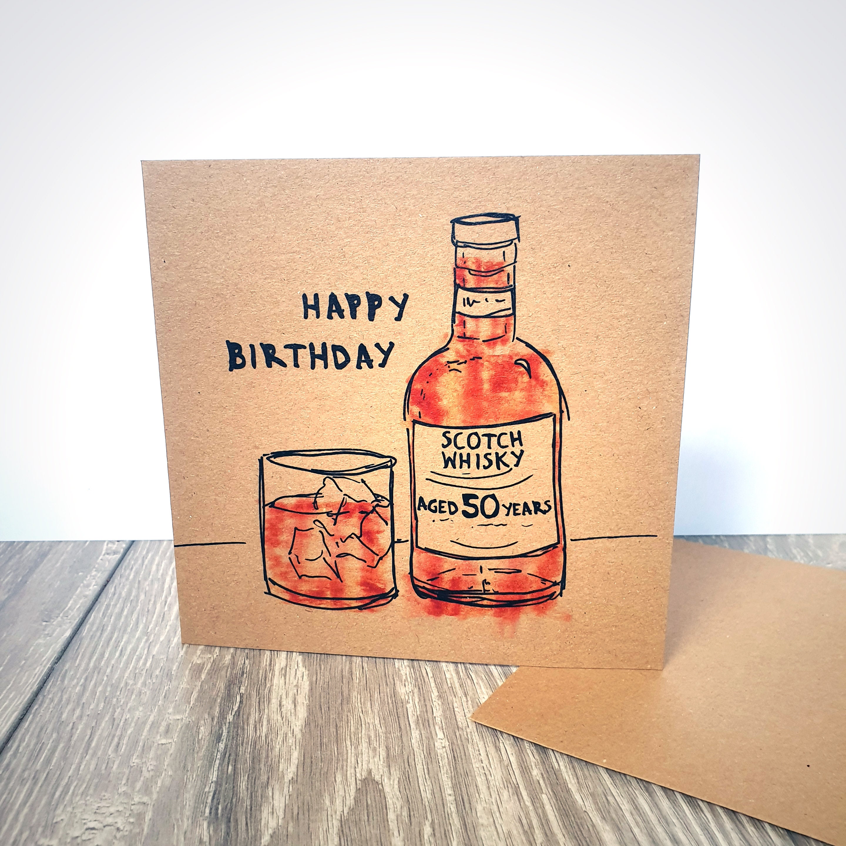 50th Birthday Card: Scotch Whisky Design, Kraft Recycled Card - Etsy