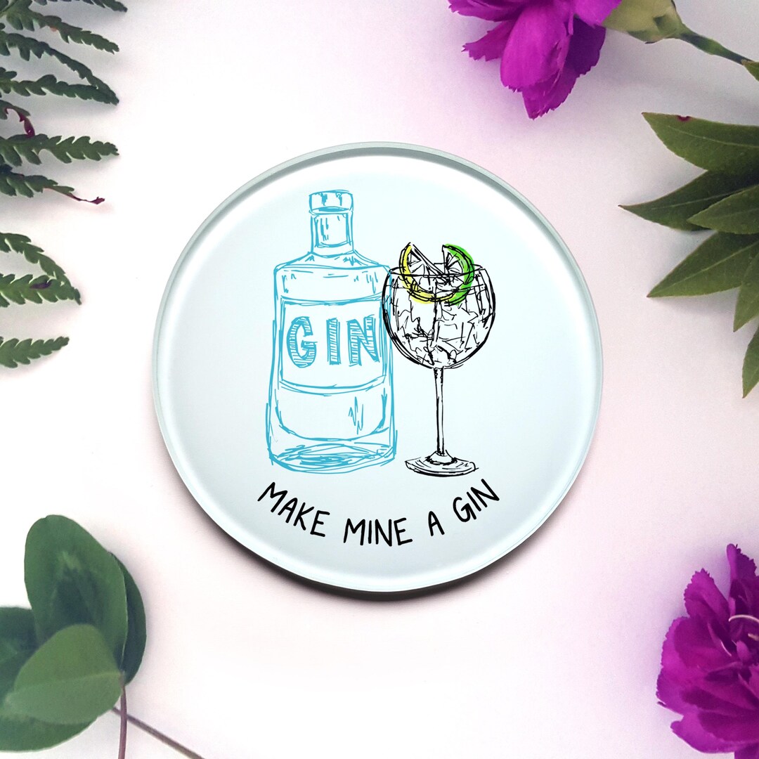 Gin Coaster 'make Mine a Gin', Unique GLASS Illustrated Coasters With ...