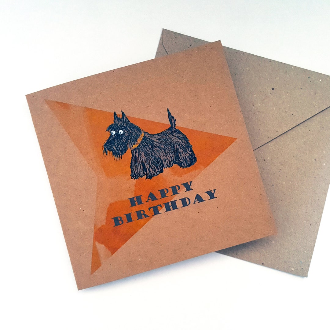 Scottie Dog Happy Birthday Card, Unique Card for Dog Lover With Tartan ...