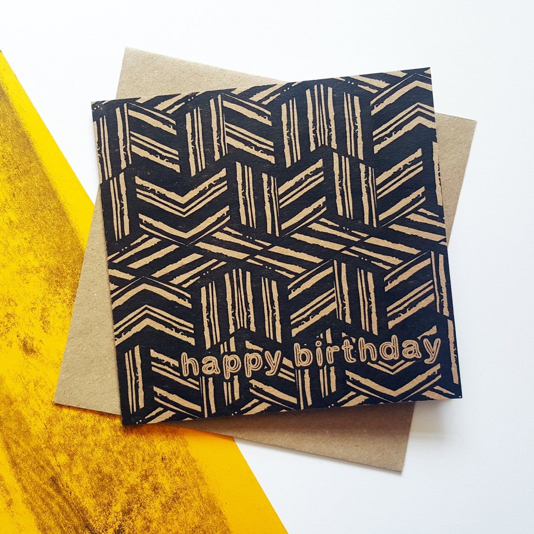 Geometric Birthday Card With Black Patterned Print, Ideal Card for ...
