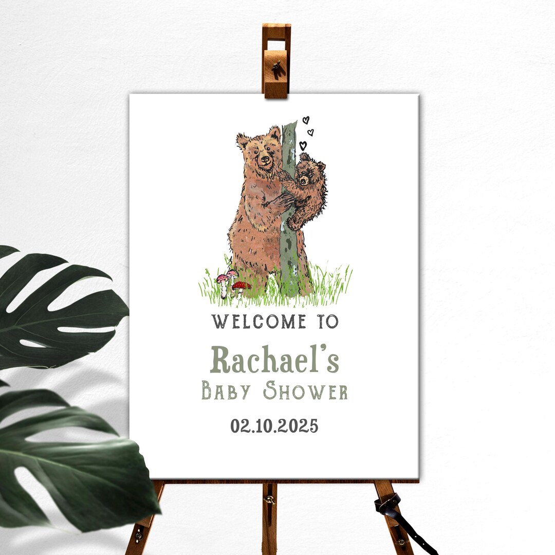 Personalised Baby Shower Welcome Sign With Bear & Cub, Sturdy A1 / A2 ...