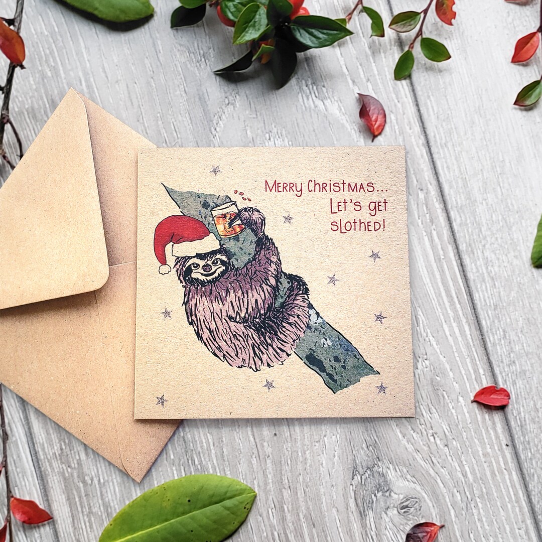 Funny Sloth Christmas Card Lined Let's Get Slothed - Etsy