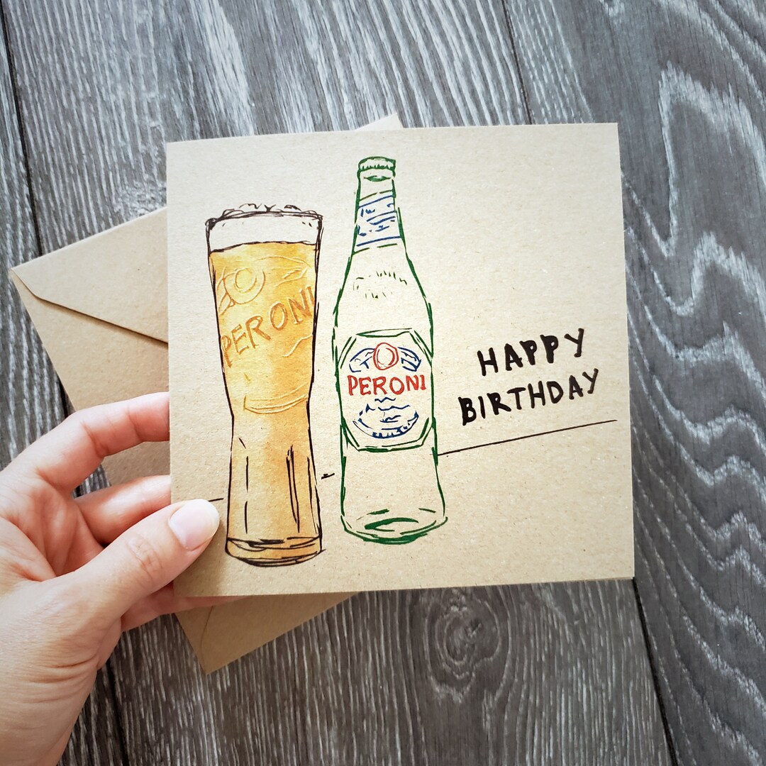 Peroni Lager Birthday Card: Illustrated Beer, Recycled Kraft Card - Etsy