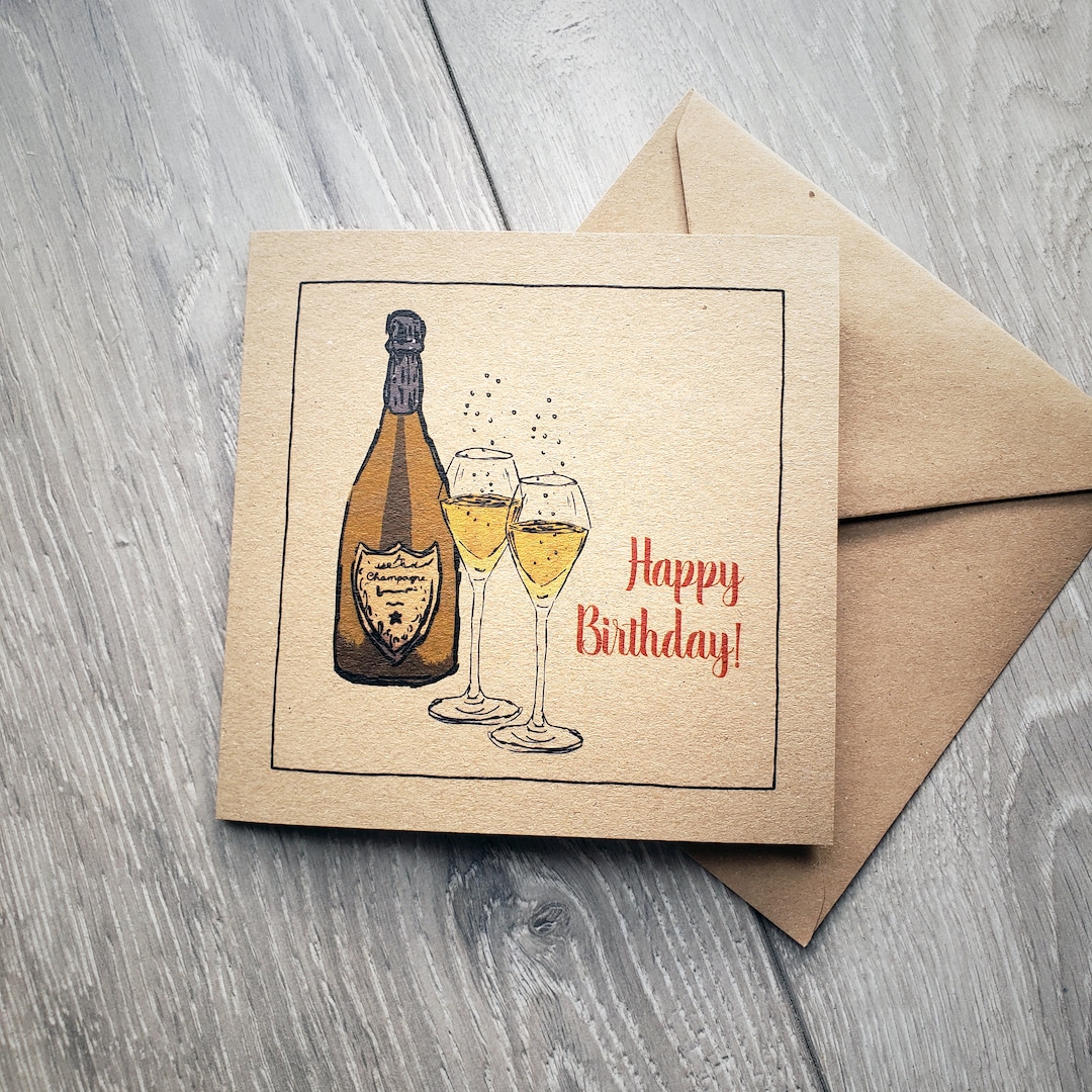 Champagne Happy Birthday Card, Classic Greeting Card With Wine Glass ...
