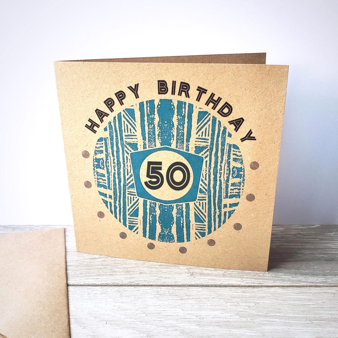 50th Birthday Card With Blue Pattern, Simple & Unique Aged 50 Years ...