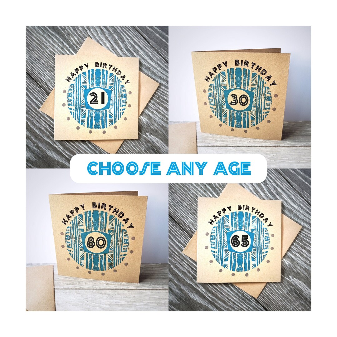 Age Birthday Card With Modern Blue Pattern, Custom Aged 21 30 40 50 ...