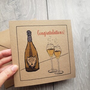 Champagne Congratulations Card, Illustrated Unisex Cheers Congrats Wine ...