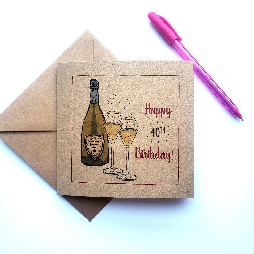 Champagne 40th Birthday Card Aged 40 Years Fun Recycled Etsy