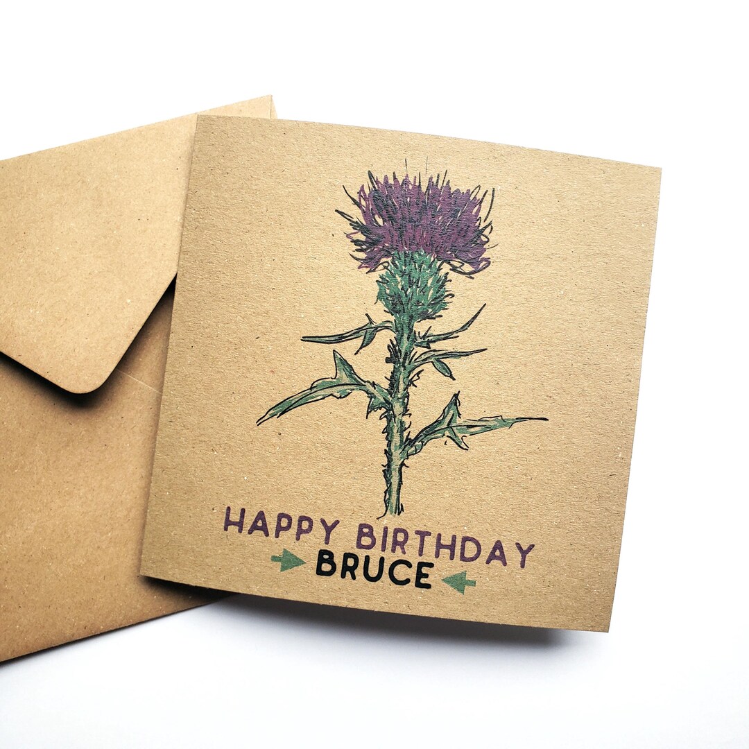 Personalised Thistle Birthday Card, Green and Purple Happy Bday Cards ...
