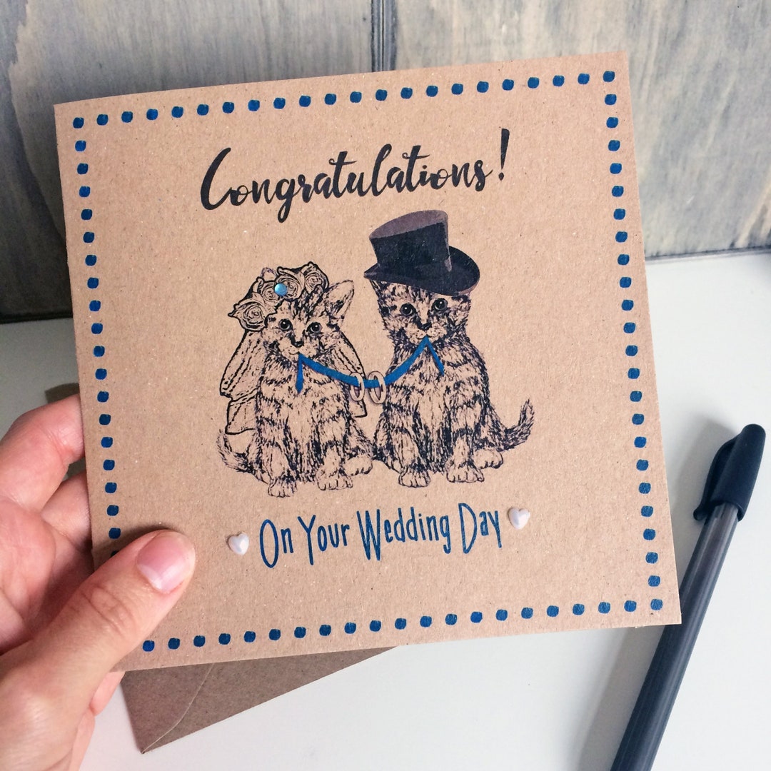 Cat Wedding Card Bride & Groom, Congratulations With Kitten ...