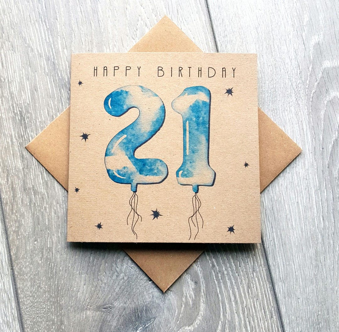 21st Birthday Card With Balloons, Simple Unique Aged 21 Years Happy ...