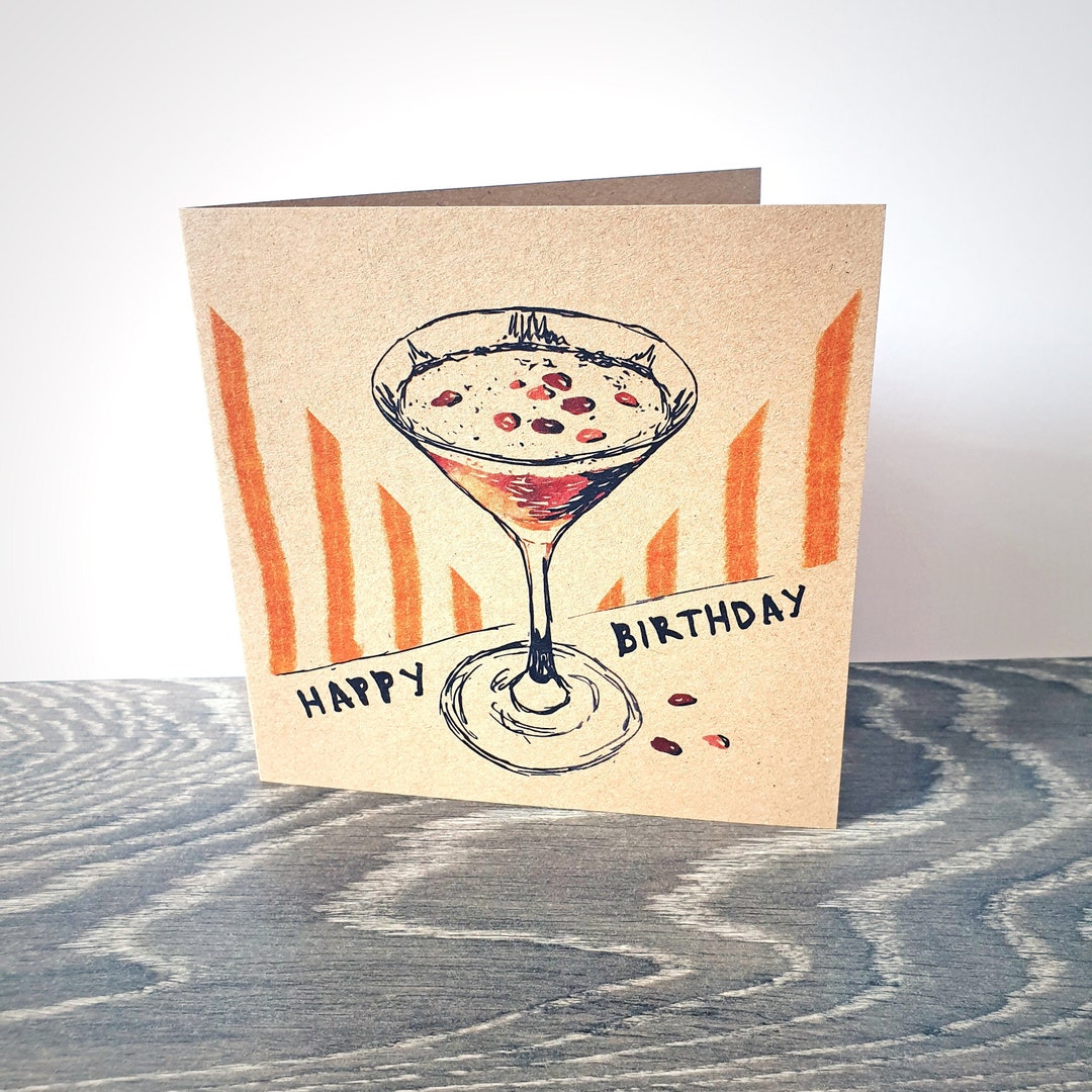 Espresso Martini Birthday Card, Fun Illustrated Glass With Coffee Beans ...
