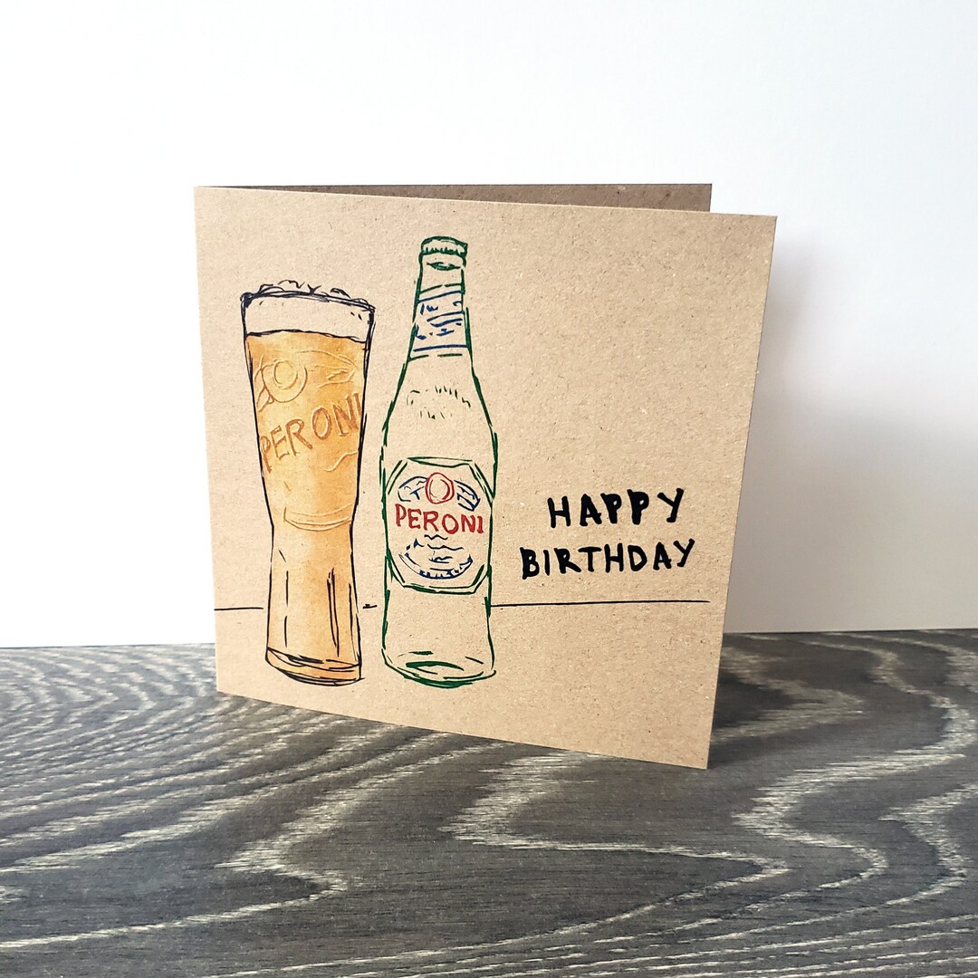 Peroni Lager Birthday Card: Illustrated Beer, Recycled Kraft Card - Etsy