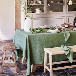 Linen Tablecloth in Forest Green/ Round, Square Table Linens / Green ...
