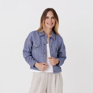 Heavyweight Linen Jacket LEURA, Denim Style Linen Jacket for Women ...