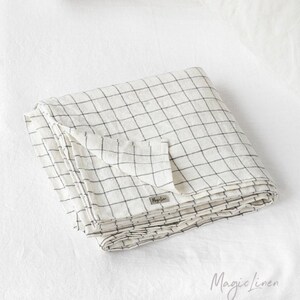 Linen Flat Sheet in Charcoal Grid windowpane Pattern. Custom | Etsy