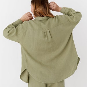 Relaxed Fit Linen Shirt for Women – Sage Green Linen Button up ...