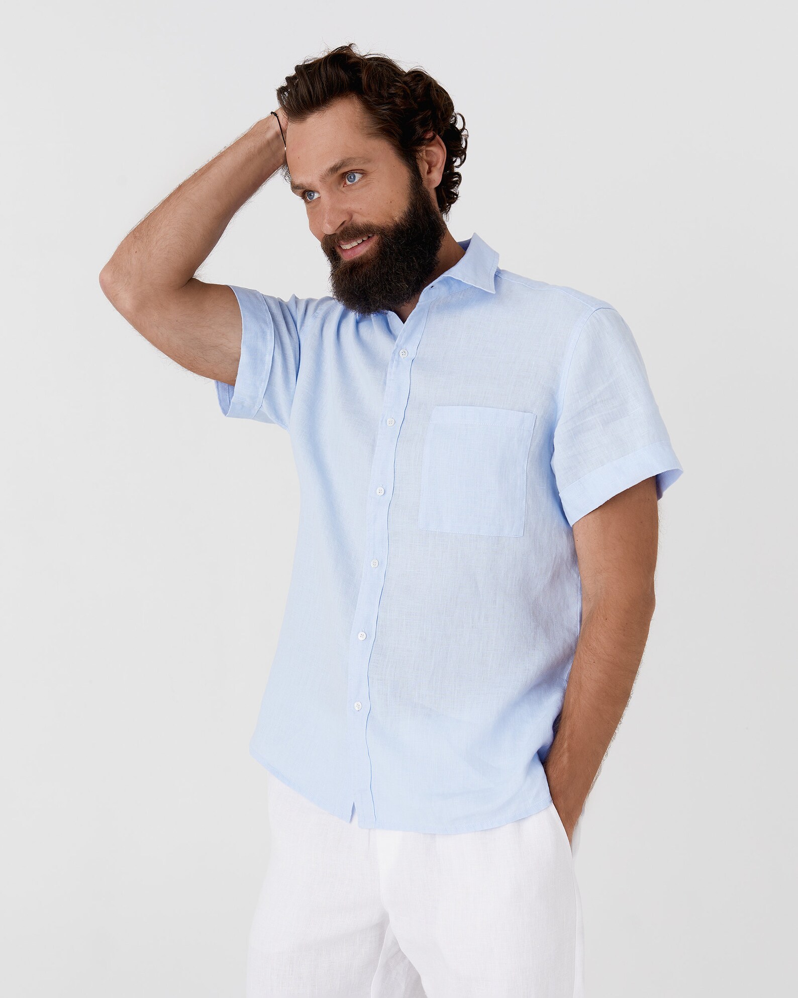 White Linen Shirt for Men – Lightweight Short Sleeve Button up ...