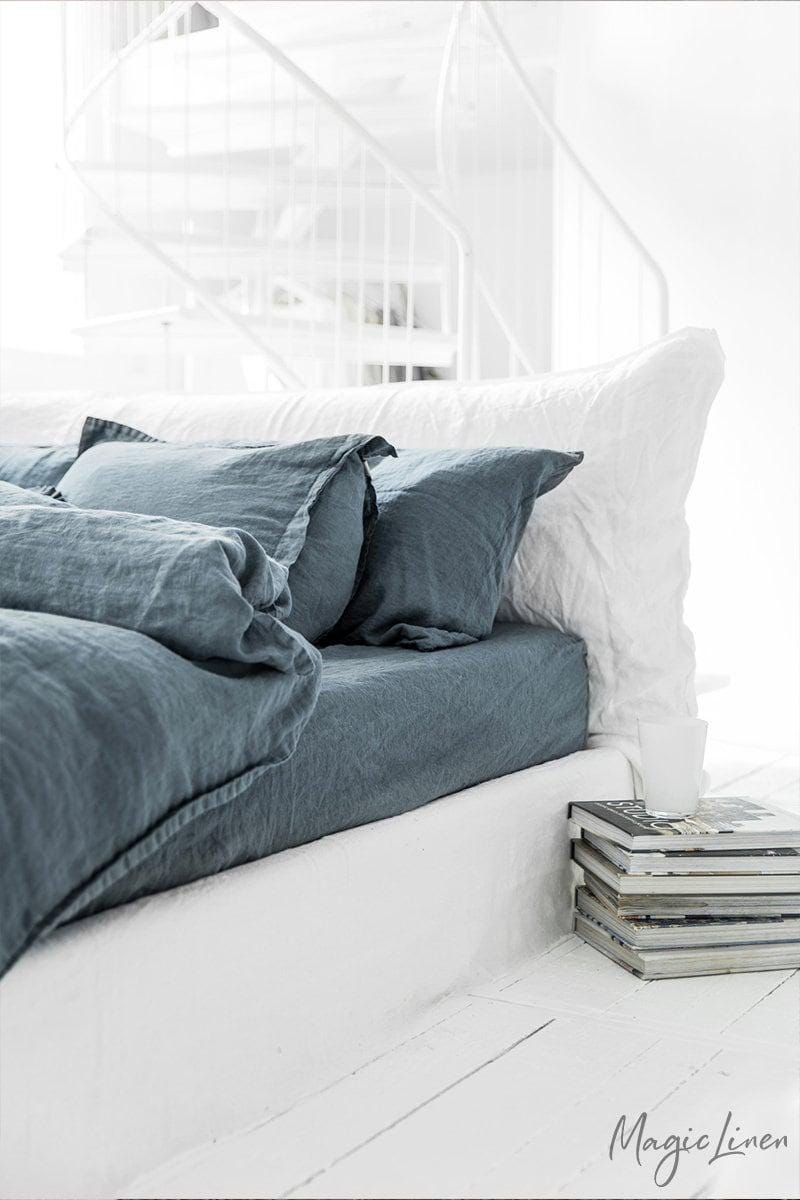 Gray Blue Linen Sheet Set – Muted Blue Stonewashed Bedding – Breathable ...