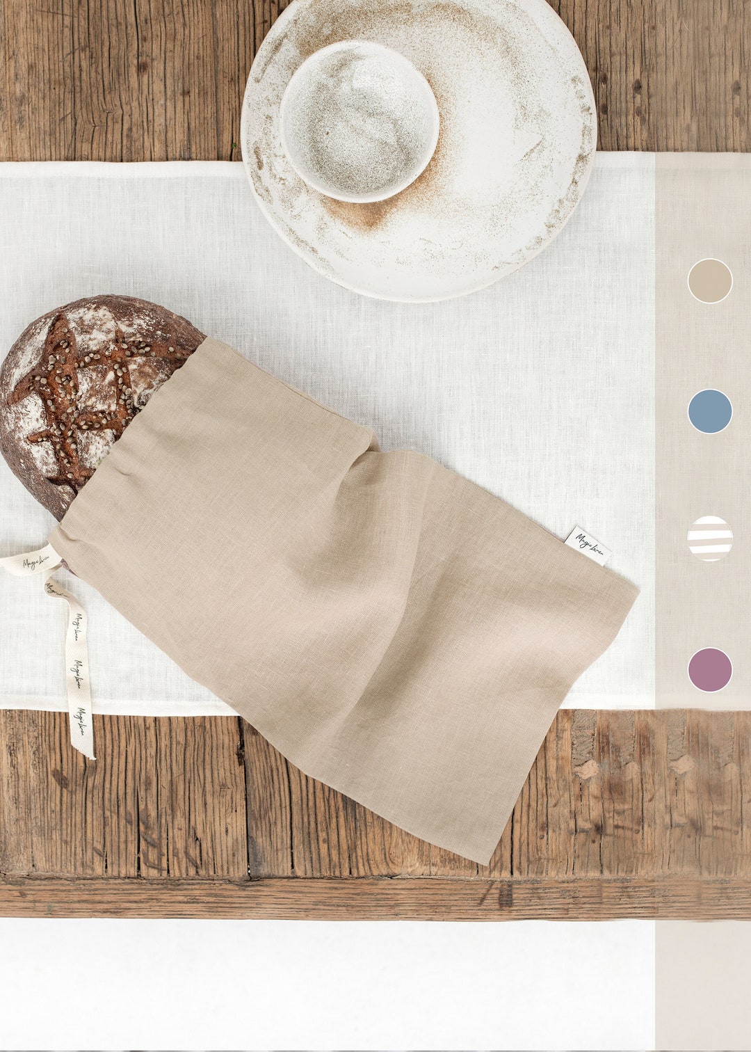 Drawstring Linen Bread Bag. Various Colors. Linen Bread Storage Bag ...