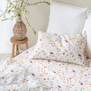 Linen Bedding Set in Meadow Print (3 Pcs), Linen Comforter Set, Bedding ...