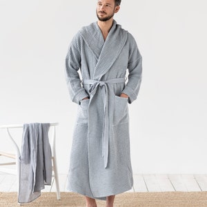 Men’s Waffle Linen Robe With Hood – Lightweight Stonewashed Bathrobe ...