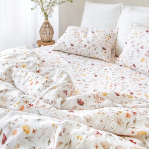 Linen Bedding Set in Meadow Print (3 Pcs), Linen Comforter Set, Bedding ...