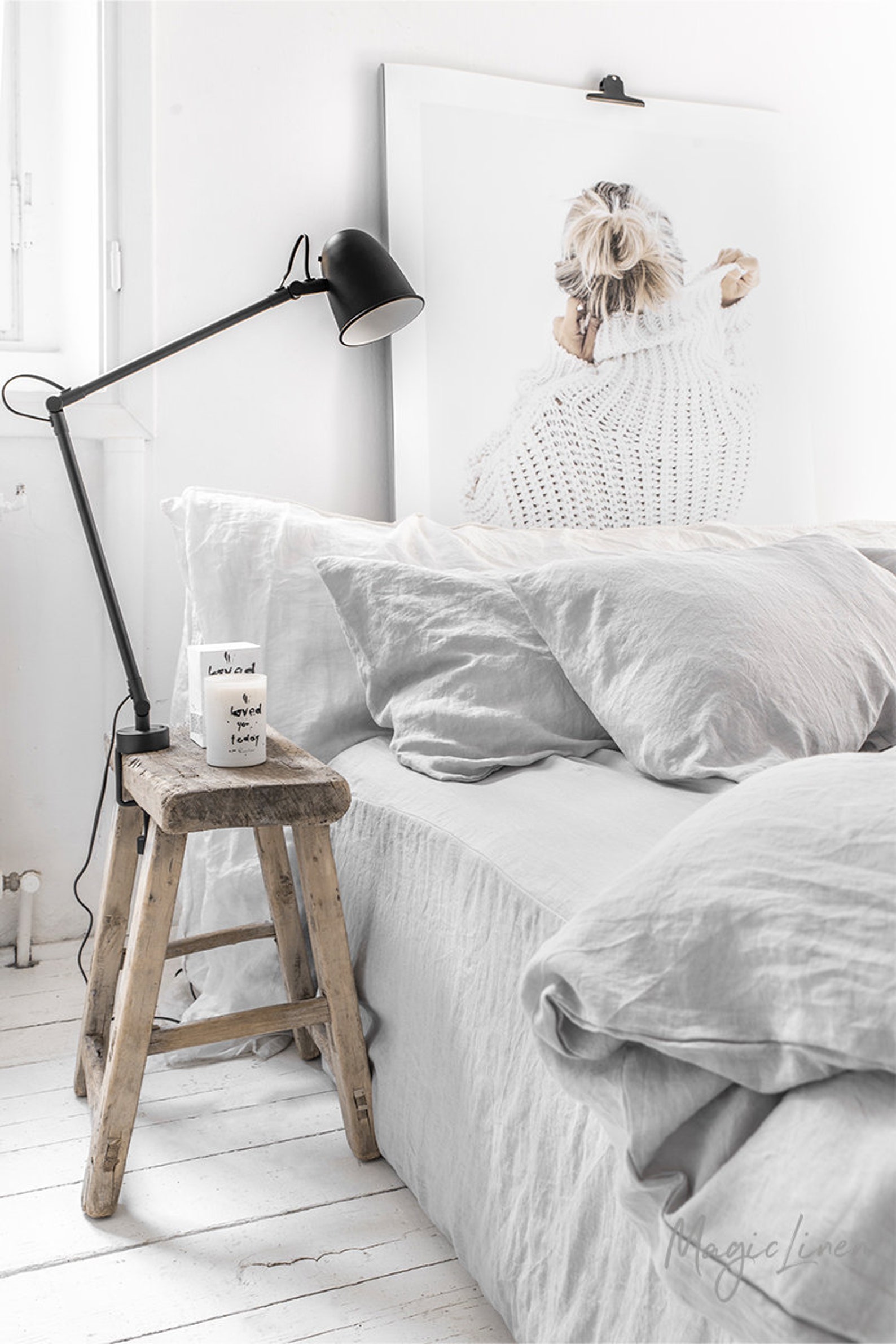 Linen Bedding Set in Light Gray. King / Queen Linen Duvet Cover Set ...