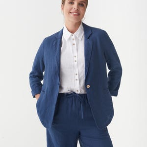 Natural Melange Linen Blazer – Relaxed Fit One Button Jacket ...
