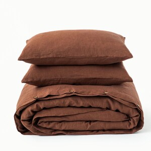 Chocolate Brown Linen Duvet Cover Set – 3 Piece Queen King Bedding ...