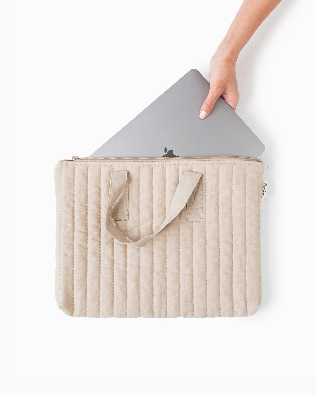 Linen Quilted Laptop Bag, Laptop Sleeve With Zipper, Laptop Carrying ...