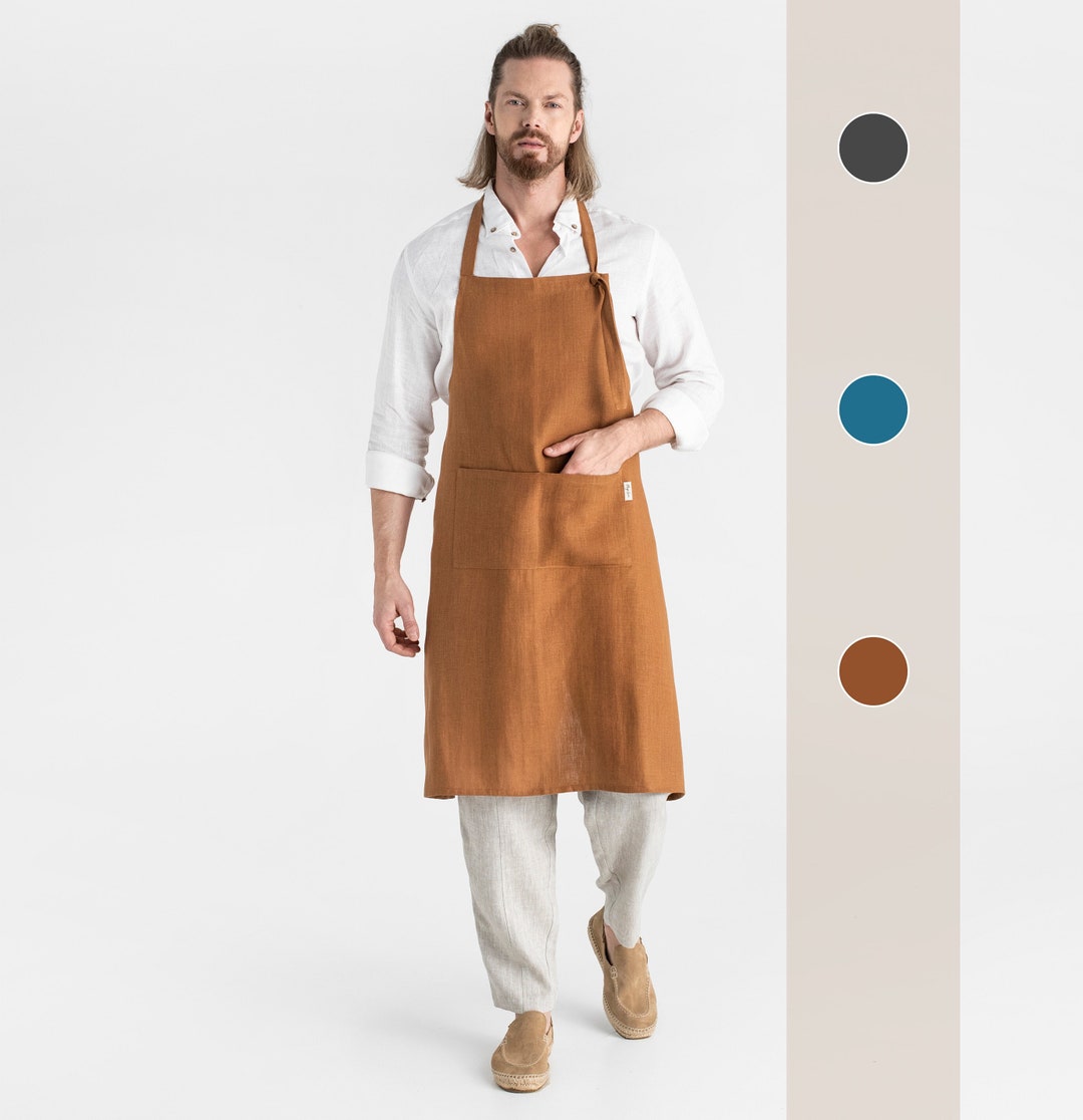 Linen Apron for Men. Cooking Apron in Brown, Gray, Blue Colors. Apron ...
