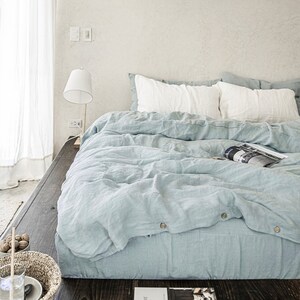 Dusty Blue Linen Sheet Set. Fitted Sheet, Flat Sheet, 2 Pillowcases ...