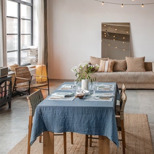 Gray Blue Linen Tablecloth. Round, Square, Rectangular Table Linens ...