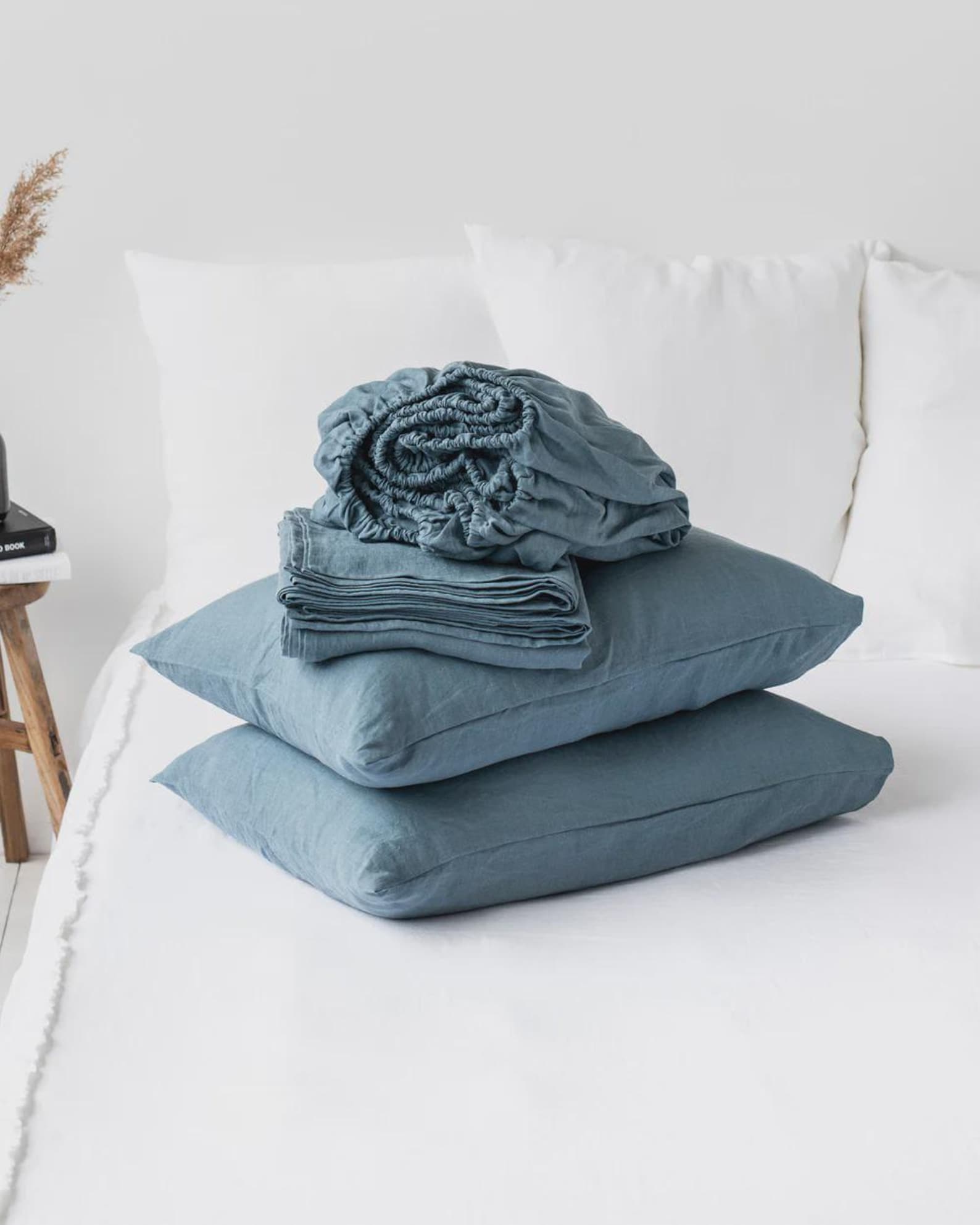 Gray Blue Linen Sheet Set – Muted Blue Stonewashed Bedding – Breathable ...