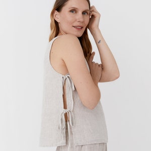 Linen Tank Top for Women LUCERNE, Natural Melange Linen Top, Side Tie ...
