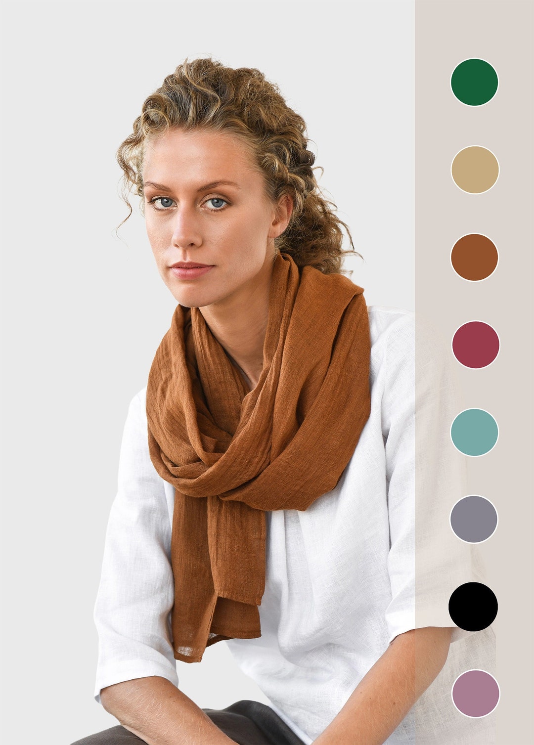 Linen Scarf in Various Colors, Pure Linen Shawl, Handmade, Stone Washed ...