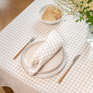 Linen Tablecloth in Natural Gingham | Round, Square, Rectangle Table ...