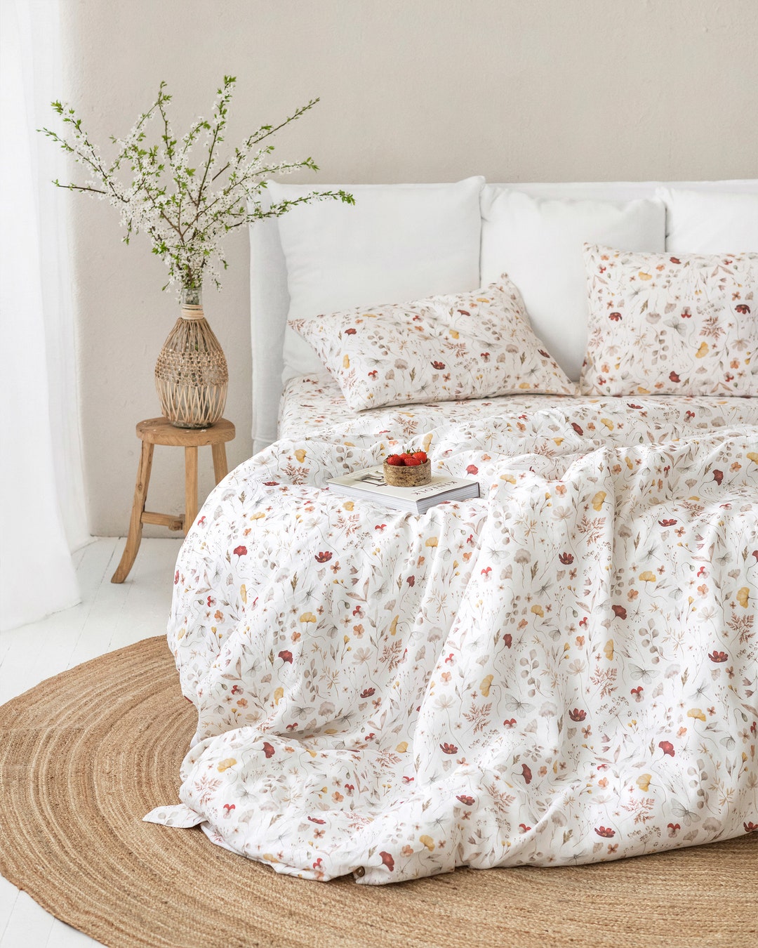 Linen Bedding Set in Meadow Print (3 Pcs), Linen Comforter Set, Bedding ...