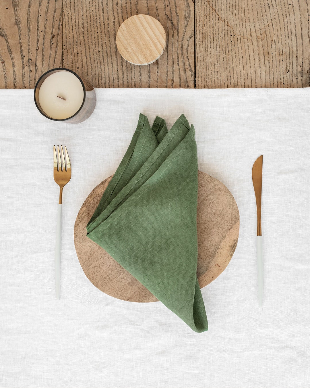 Forest Green Linen Napkin Set of 2 / Handmade, Stone Washed Linen ...