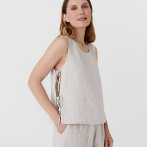 Linen Tank Top for Women LUCERNE, Natural Melange Linen Top, Side Tie ...