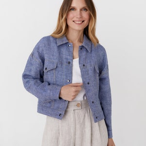 Heavyweight Linen Jacket LEURA, Denim Style Linen Jacket for Women ...