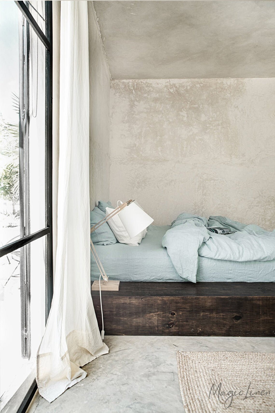 Dusty Blue Linen Sheet Set. Fitted Sheet Flat Sheet 2 | Etsy