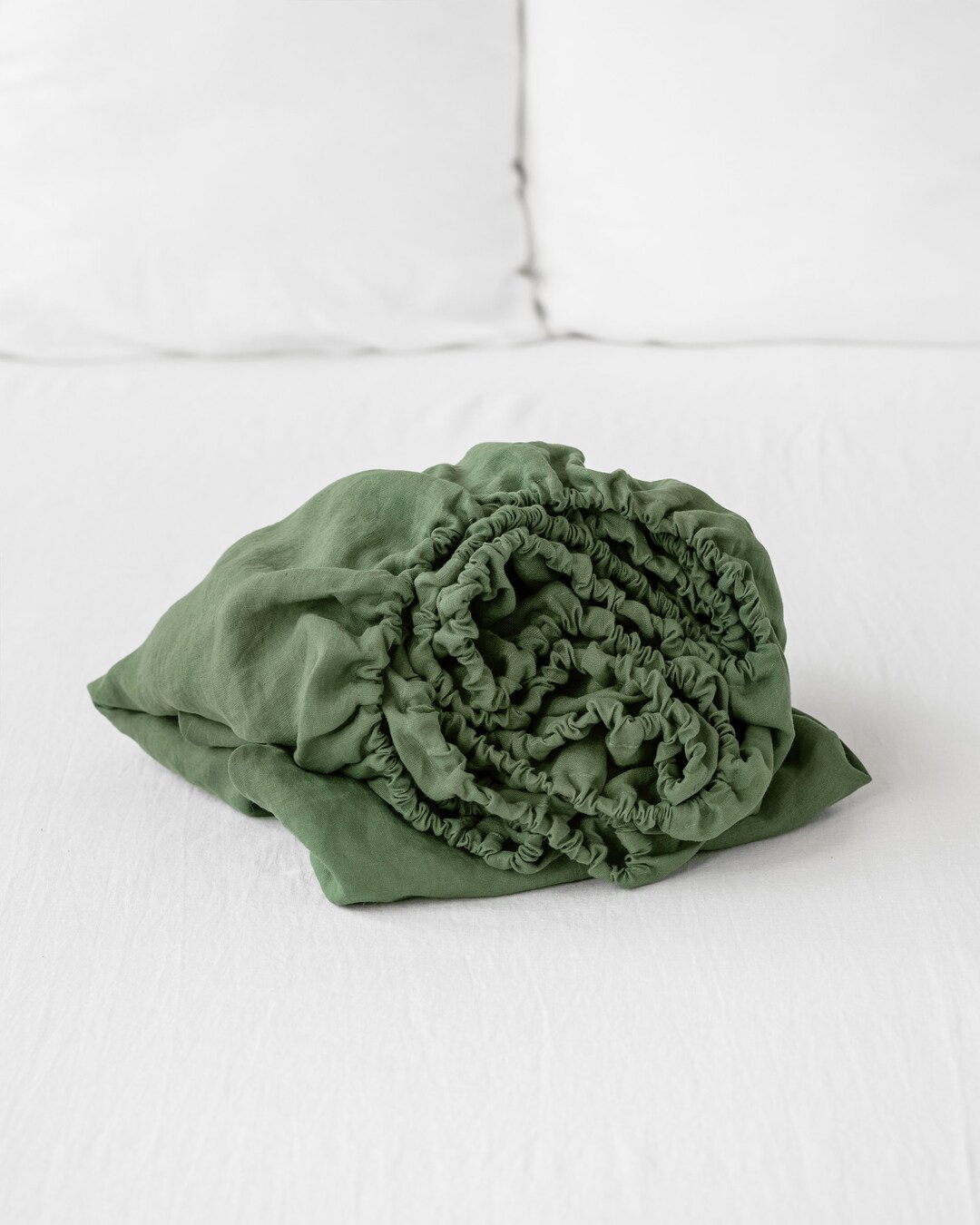Linen Fitted Sheet in Forest Green / Stone Washed Linen Bedding / King ...