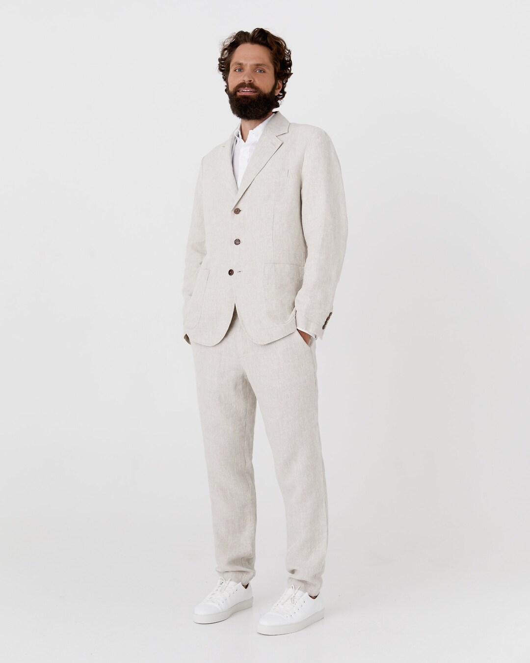 Linen Jacket for Men SALVADOR in Natural Melange, Mens Linen Jacket ...
