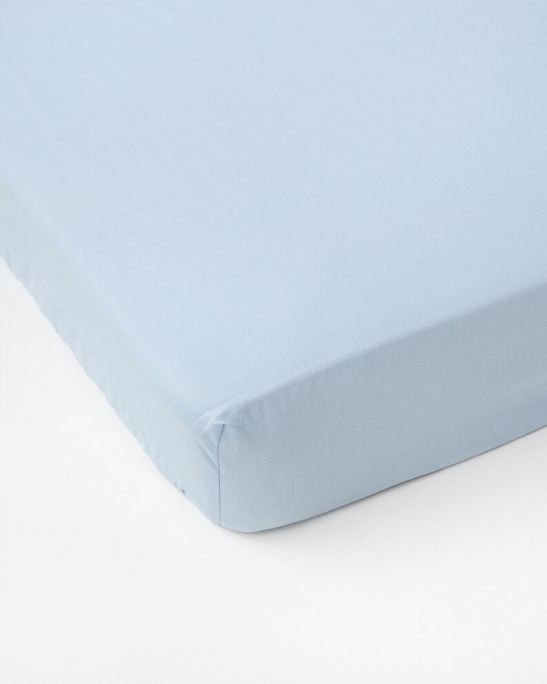 Linen Cotton Fitted Sheet – Sky Blue Bed Sheet Queen King – Deep Pocket ...