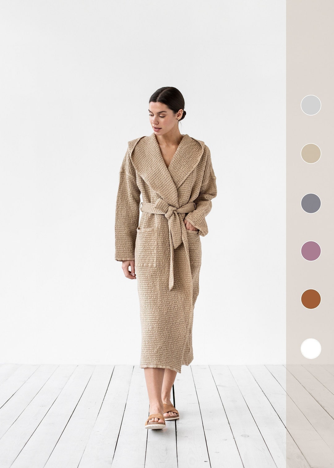 Waffle Linen Robe / Hooded Linen Robe / Waffle Bathrobe for Women ...